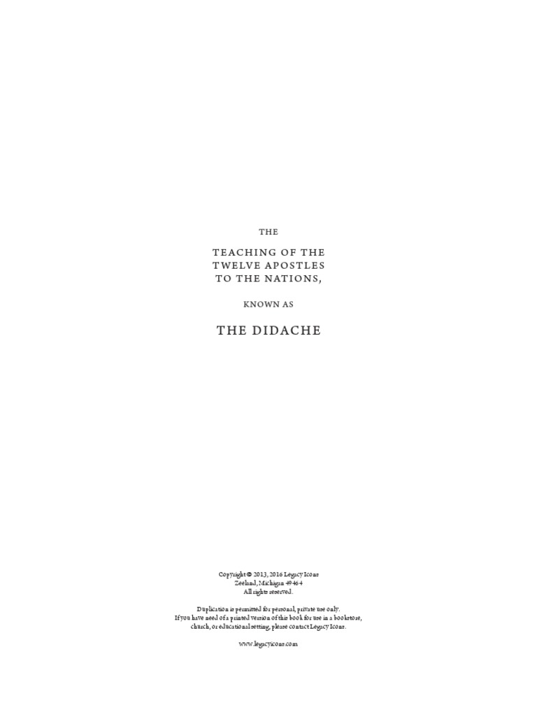The Didache: Te Aching of The T Welve Apostles To The Nations | PDF ...