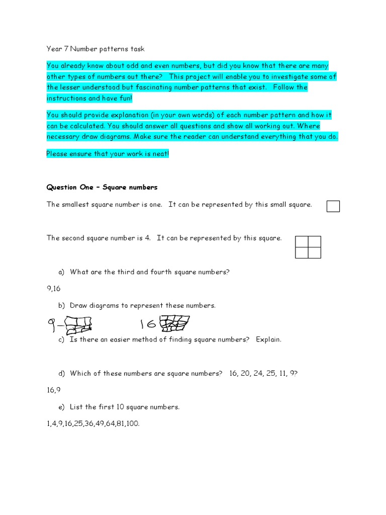 Yr 7 Number Patterns Task Term 2 | PDF | Triangle | Teaching Mathematics