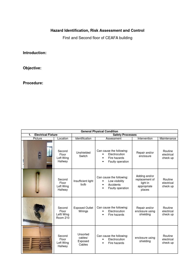 Hazard Identification, Risk Assessment and Control: First and Second ...