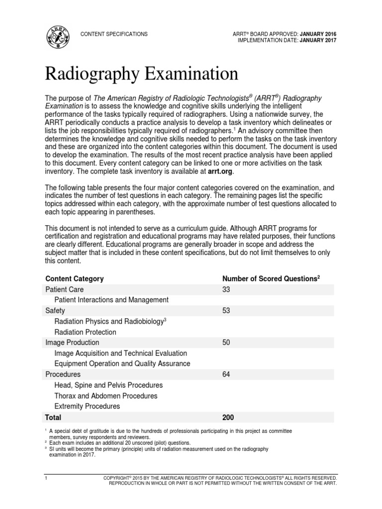 ARRT Rad Content Specifications | PDF | Radiography | Anatomical Terms ...