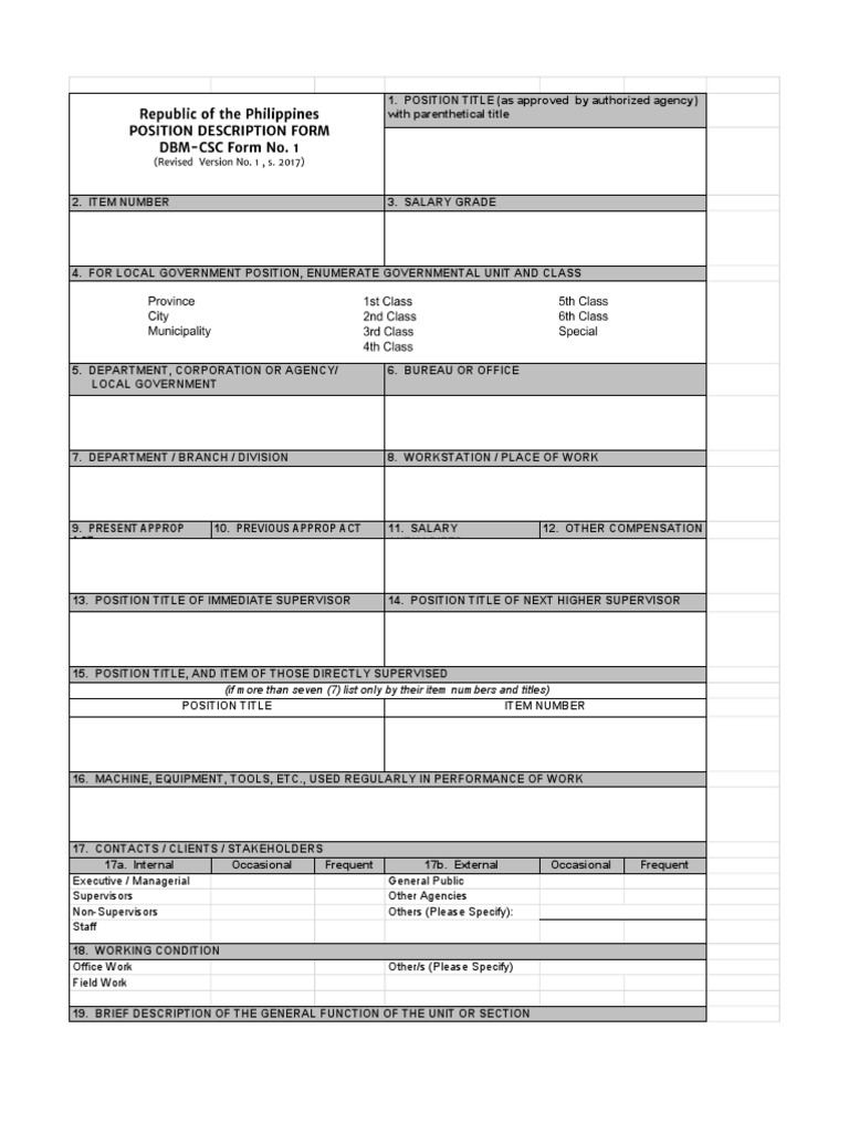 Position Description Form DBM-CSC Form No 1 | PDF | Employment | Business