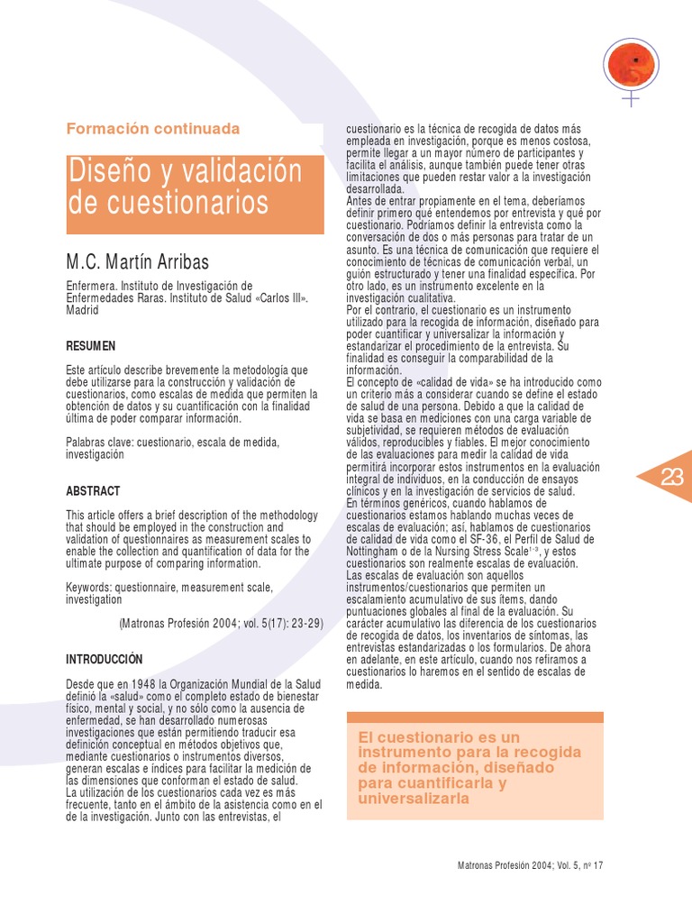 Diseño y validación de cuestionarios: M.C. Martín Arribas | Validez (Estadísticas) | Alfa de ...