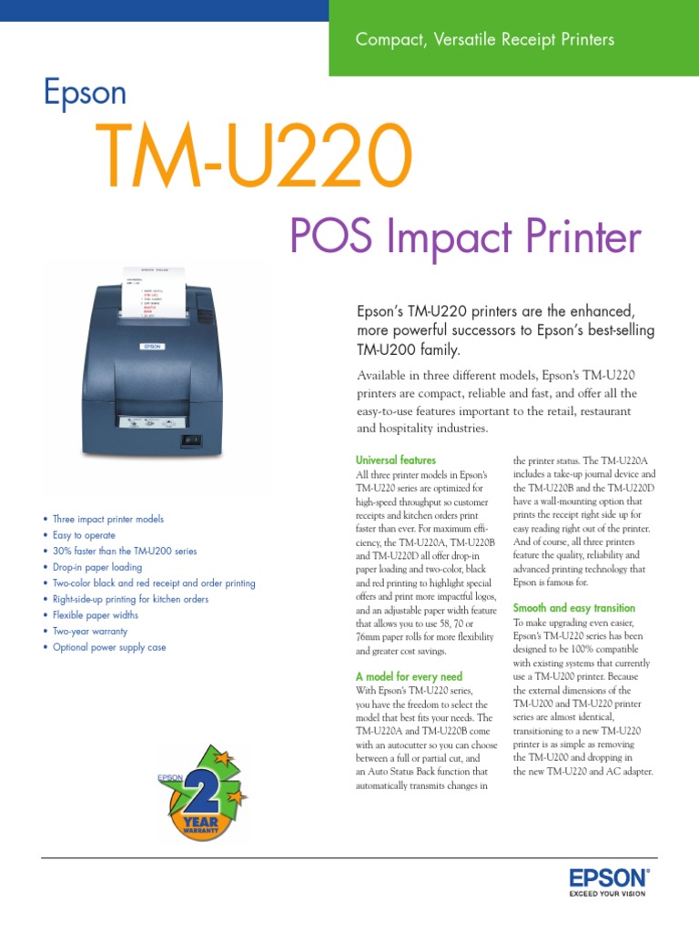 Epson TMU220 Brochure | PDF | Printer (Computing) | Manufactured Goods