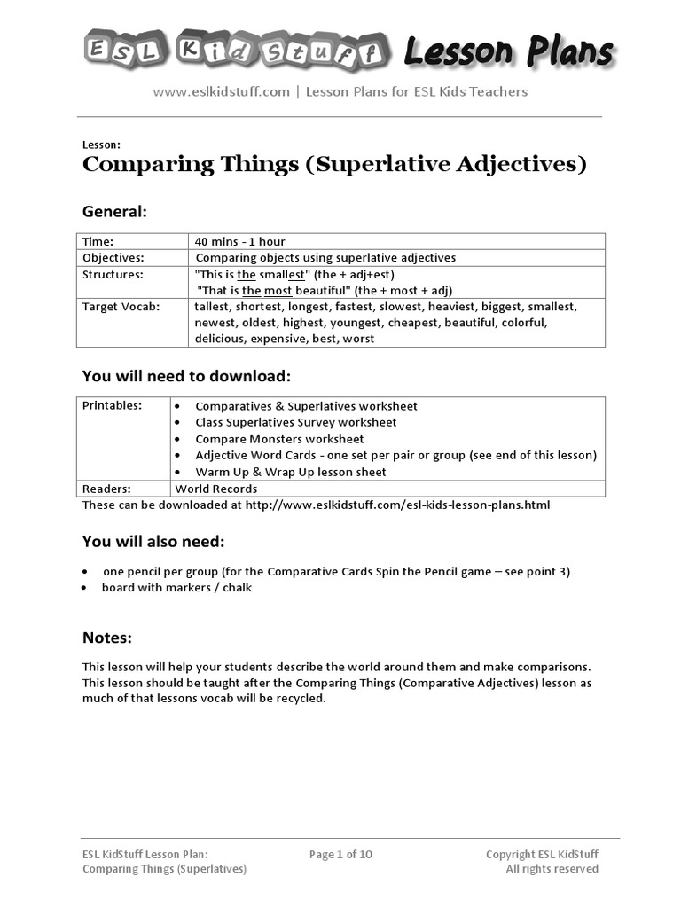 Superlatives Lesson Plan On Listening | PDF | Lesson Plan | Adjective