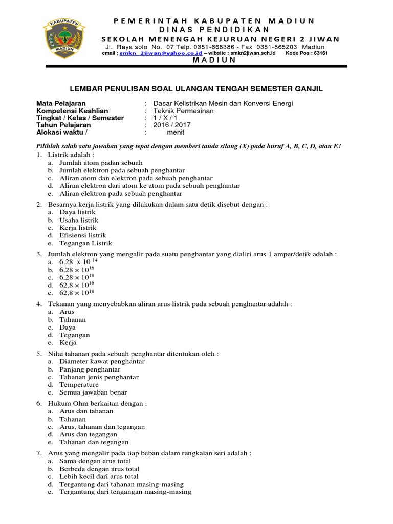 Soal Kelistrikan Mesin Dan Konversi Energi Uts X TPM Ganjil | PDF | Metode & Bahan Ajar