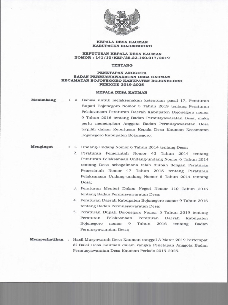 SK Penetapan Anggota BPD 2019 PDF | PDF