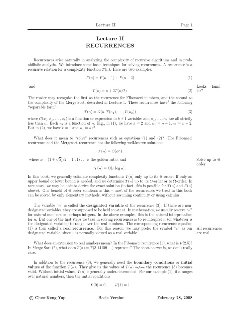 Recurrences | PDF | Recurrence Relation | Variable (Mathematics)