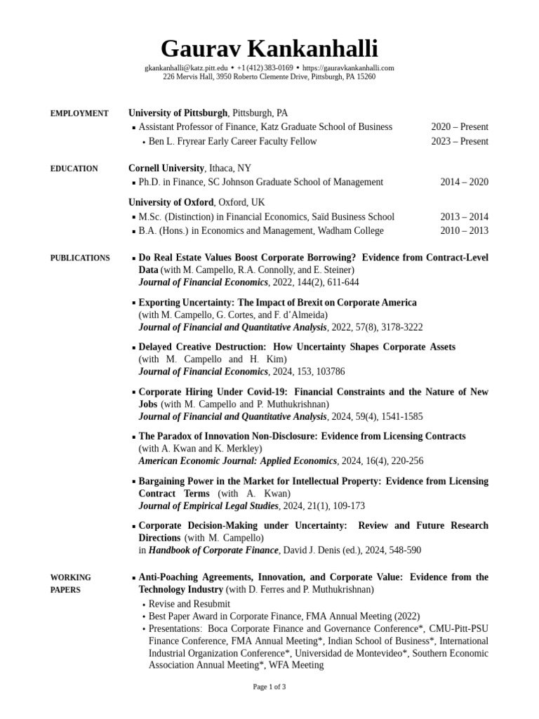 Gaurav Kankanhalli CV Short | PDF | Master Of Business Administration ...