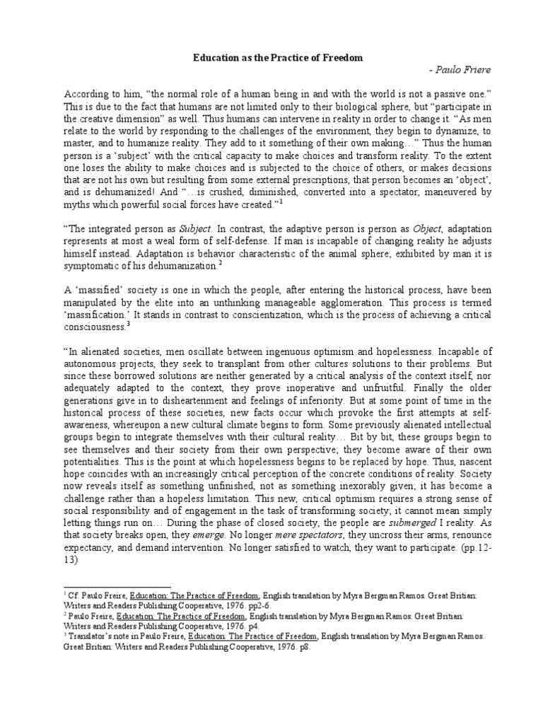 Education As The Practice of Freedom | PDF | Human | Consciousness