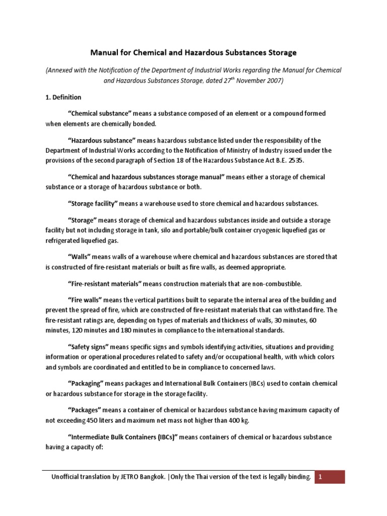Manual For Chemical and Hazardous Substances Storage | PDF | Dangerous ...