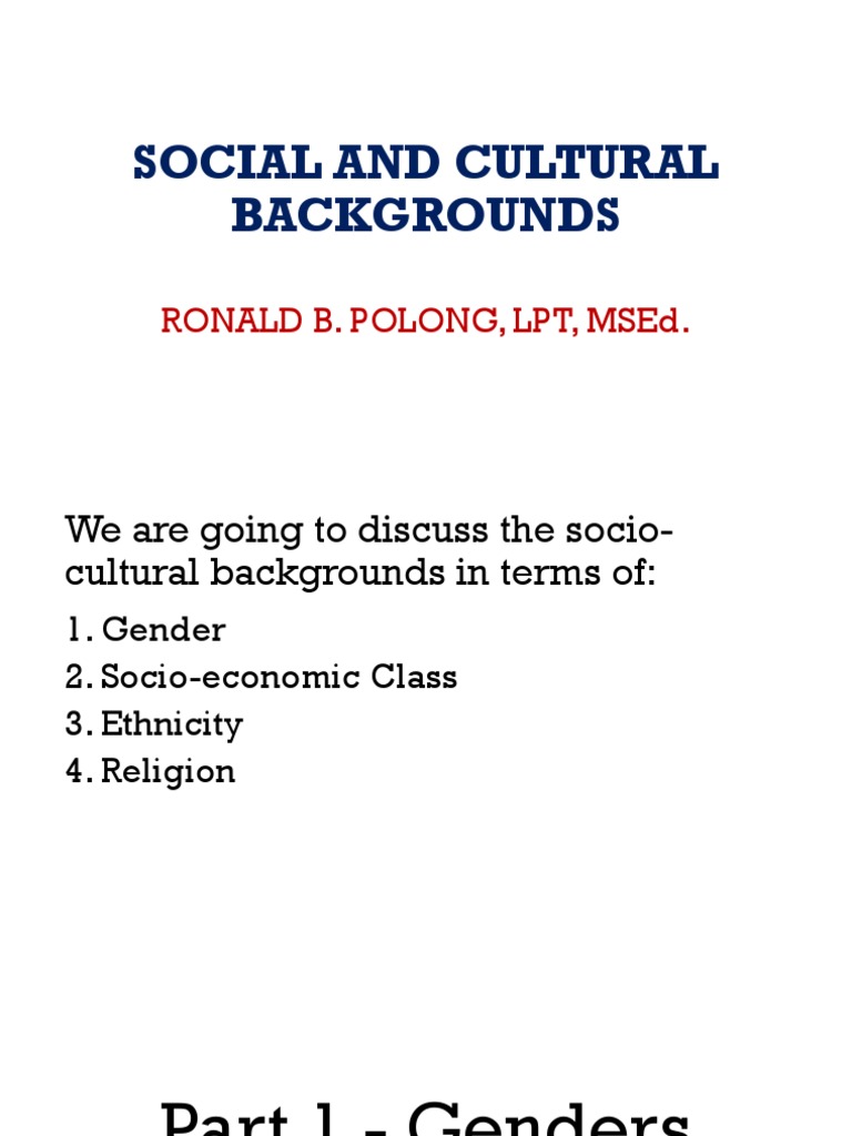 Ucsp Lesson 1 Social and Cultural Backgrounds | PDF | Gender | Gender ...