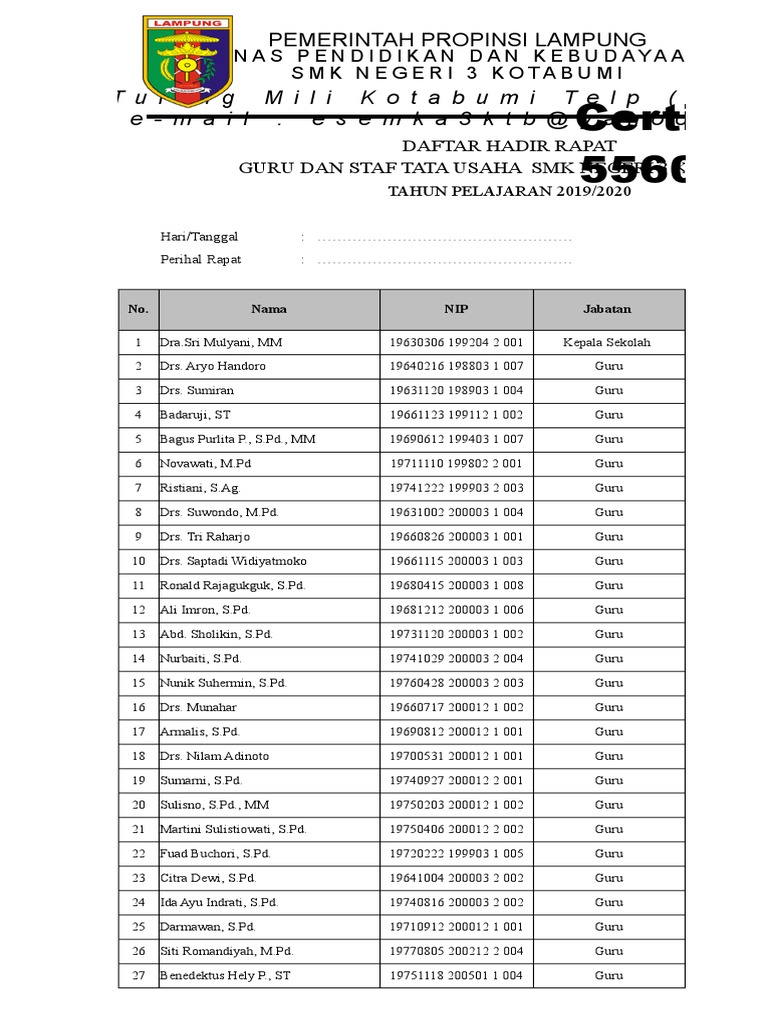 Absen Rapat Dinas Terbaru Pns | PDF