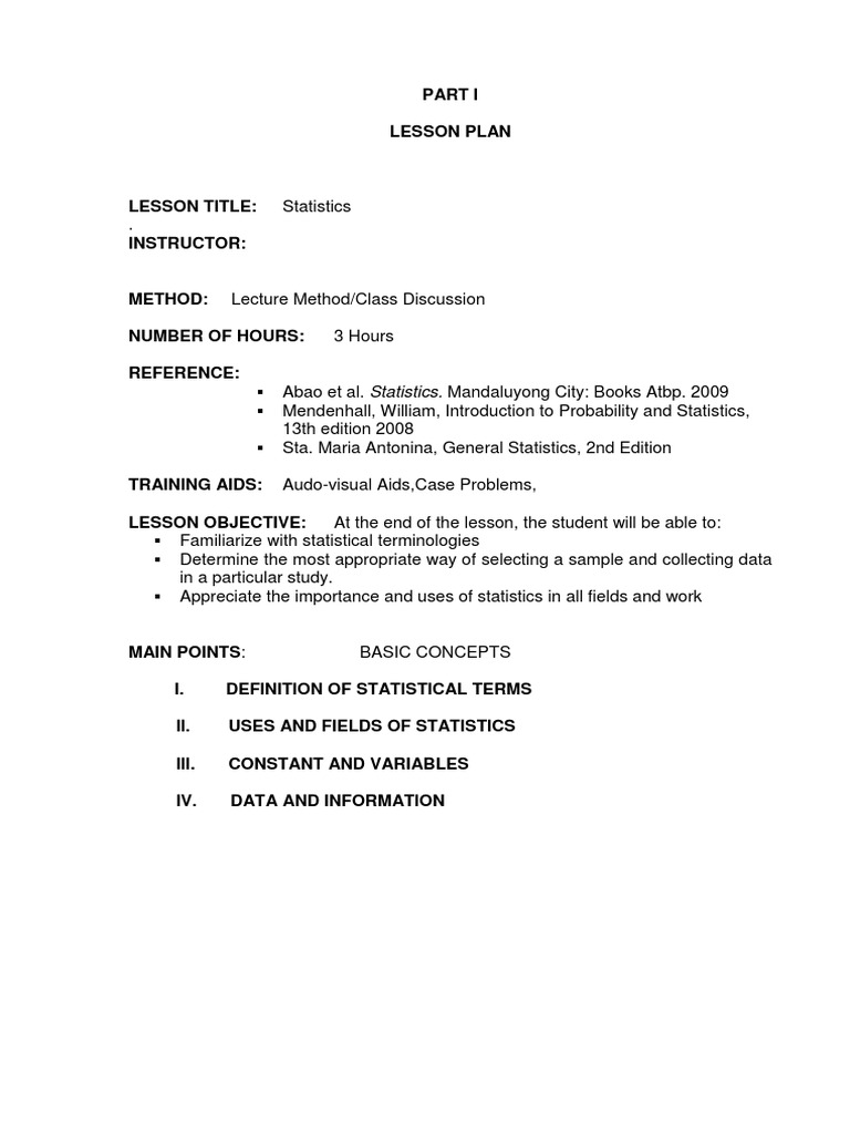 Lesson Plan Stat | PDF | Variable (Mathematics) | Statistics Lesson Plan Stat | PDF | Variable (Mathematics) | Statistics