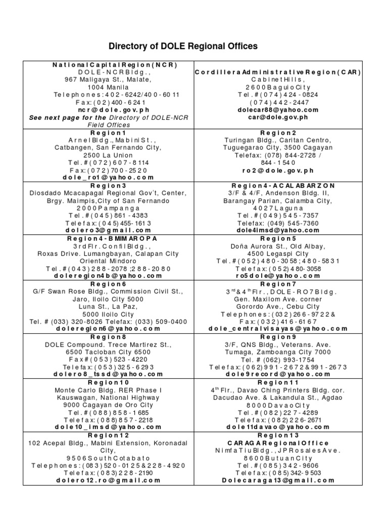 DOLE Regional Offices | PDF