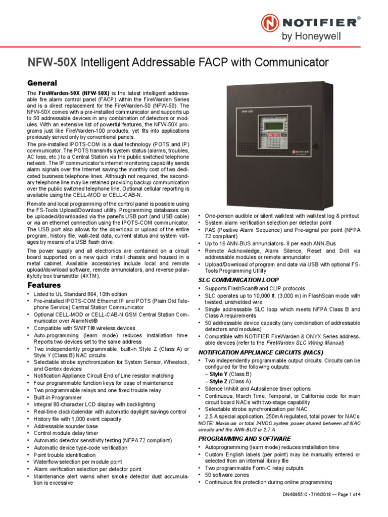 Intelligent Addressable FACP With Communicator: NFW-50X | PDF ...