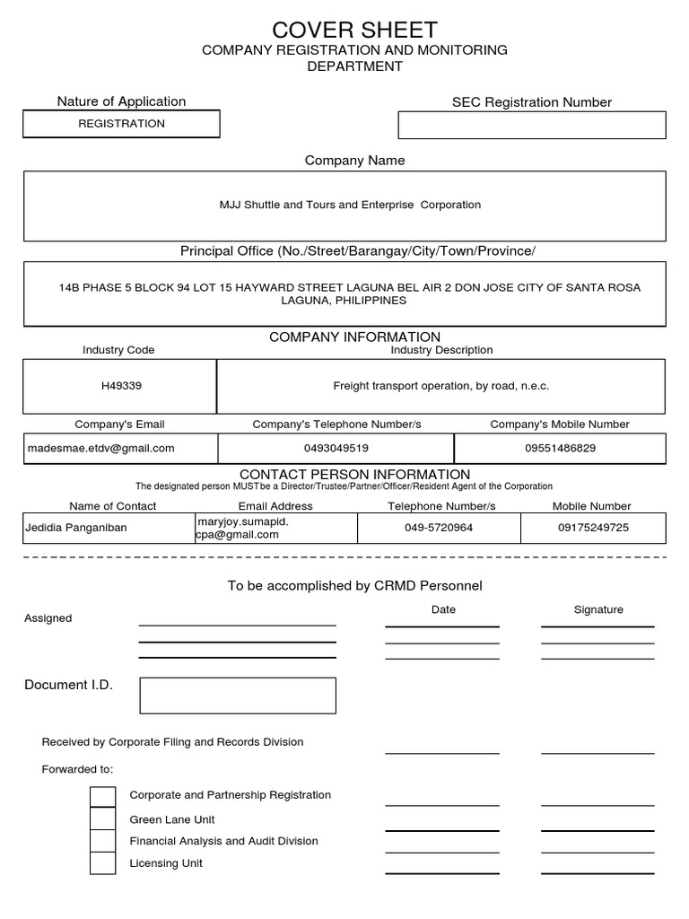 Cover Sheet: The Designated Person Be A Director/Trustee/Partner ...