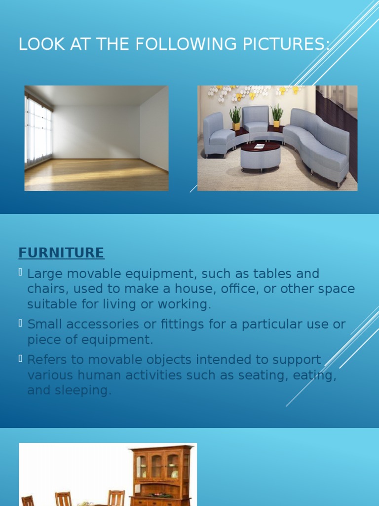 Types of Furniture Explained | PDF | Chair | Furniture
