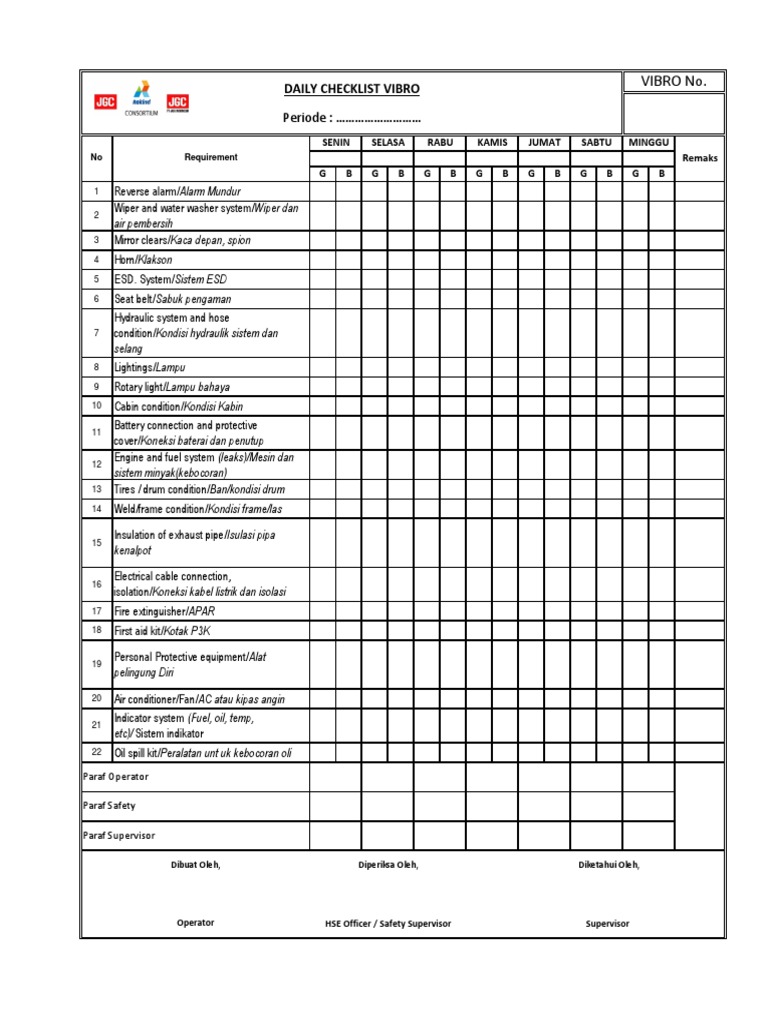 Daily Checklist Vibro | PDF