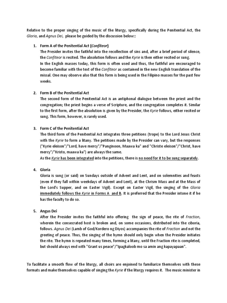 Form A of The Penitential Act (Confiteor) : Gloria, and Agnus Dei ...