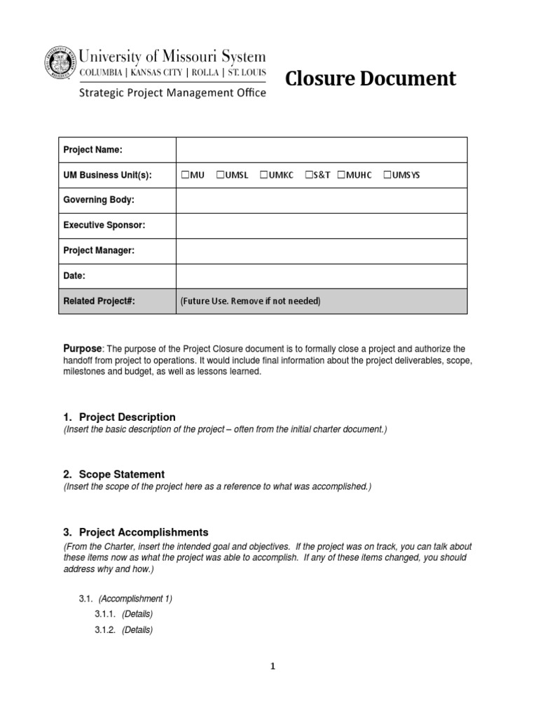 Project Closure Template | PDF | Business | Computing