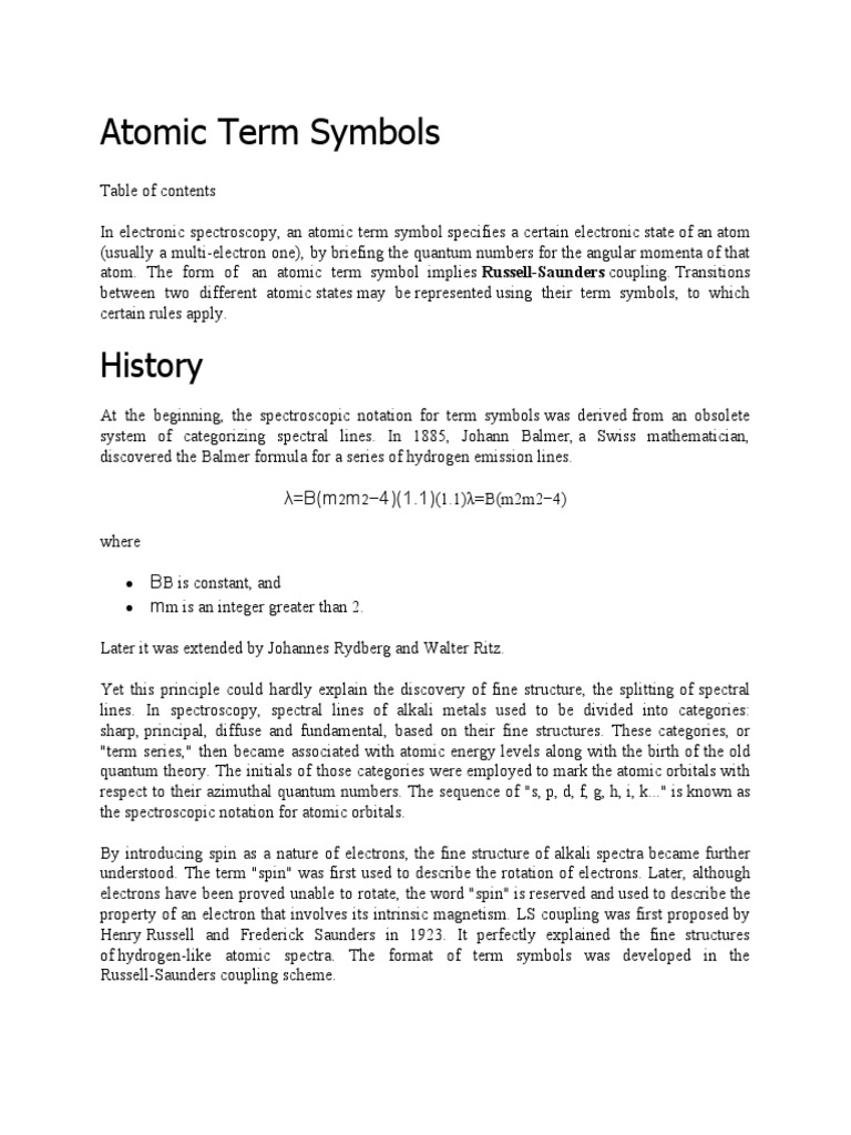 Atomic Term Symbols | PDF | Atomic Orbital | Electron