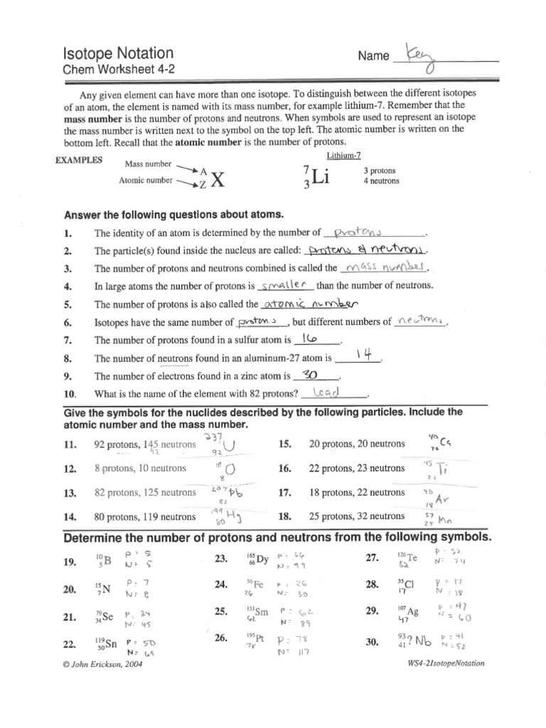 Isotope Notation KEY PDF | PDF