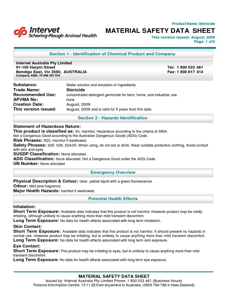 Material Safety Data Sheet: Section 1 - Identification of Chemical Product and Company ...
