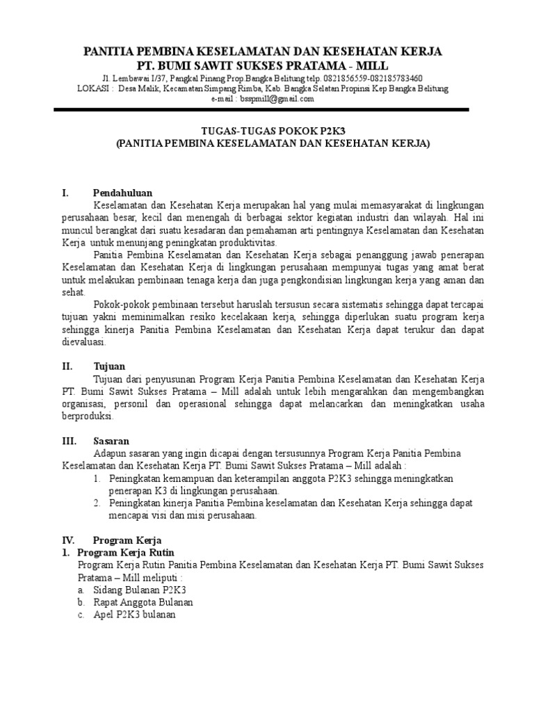 Program Kerja P2K3 PT Bumi Sawit | PDF | Bisnis