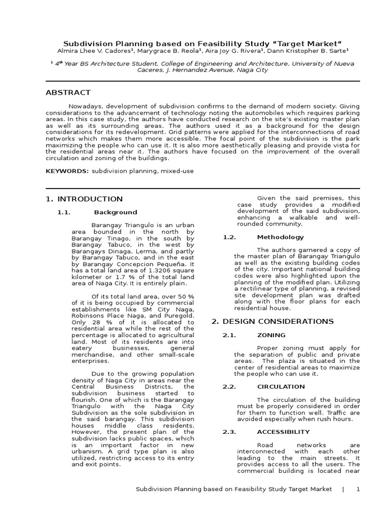 Subdivision Planning Based On Feasibility Study Target Market | PDF ...