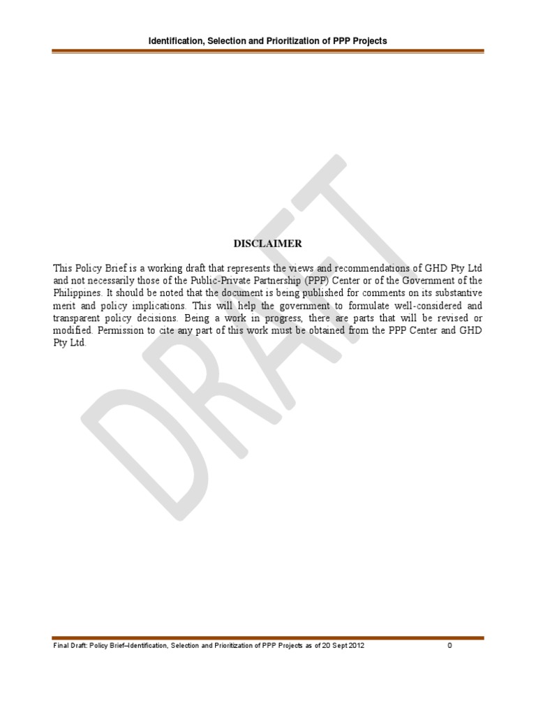 Disclaimer: Identification, Selection and Prioritization of PPP ...