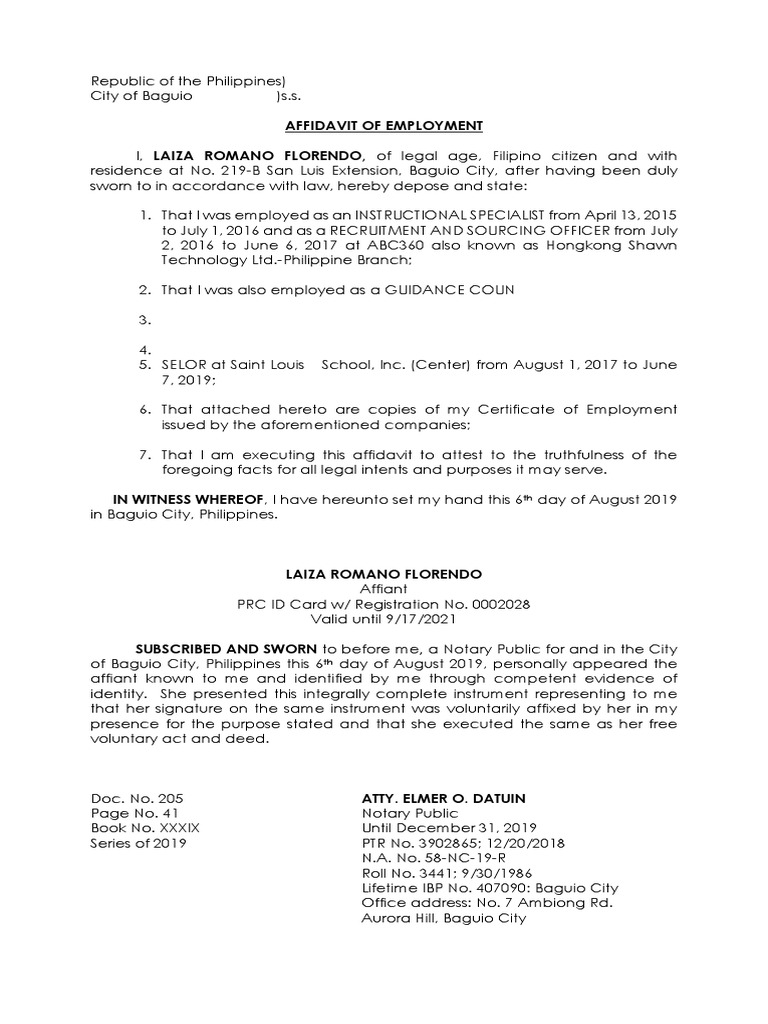 Affidavit of Employment | PDF