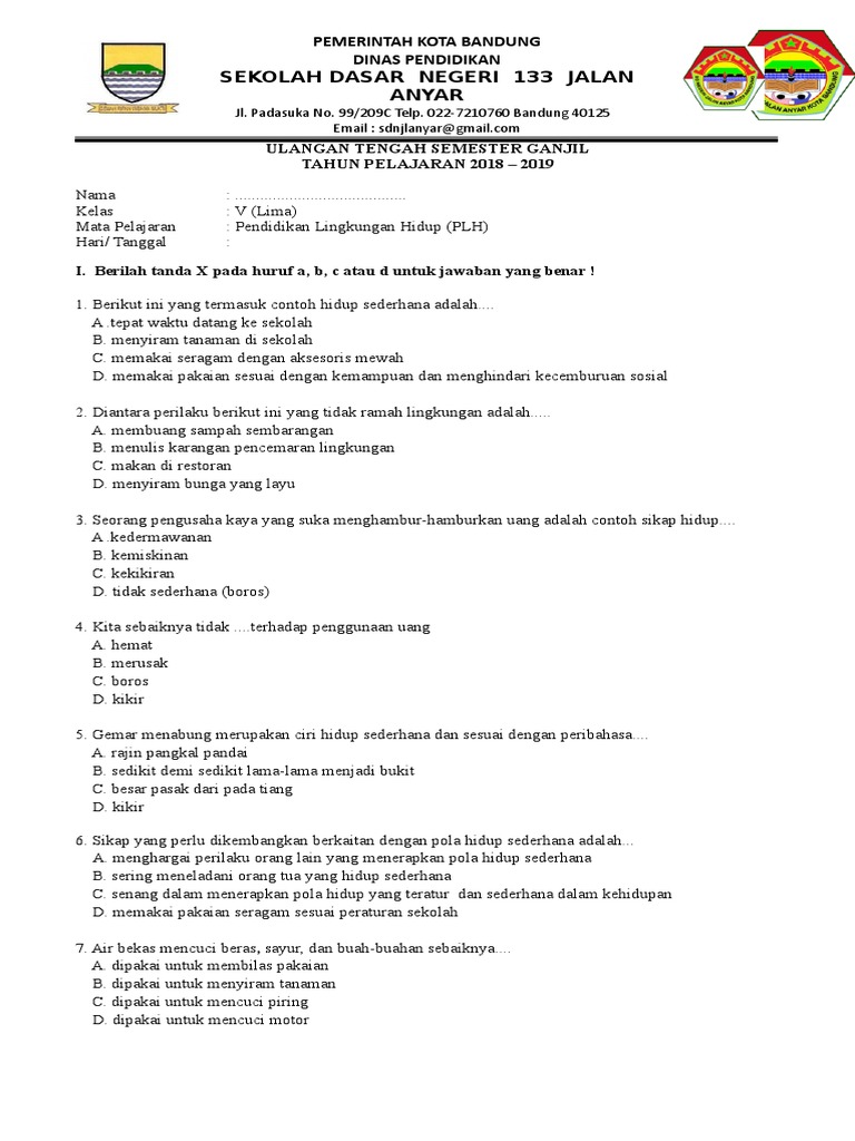 Soal PLH Kelas 5 | PDF