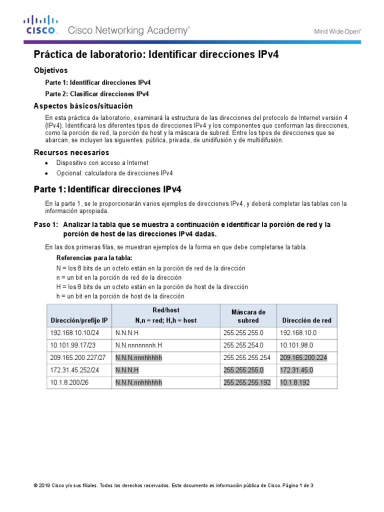 7.1.4.9 Lab - Identifying IPv4 Addresses Mod Samuel | PDF | Dirección IP | Protocolos de capa de red