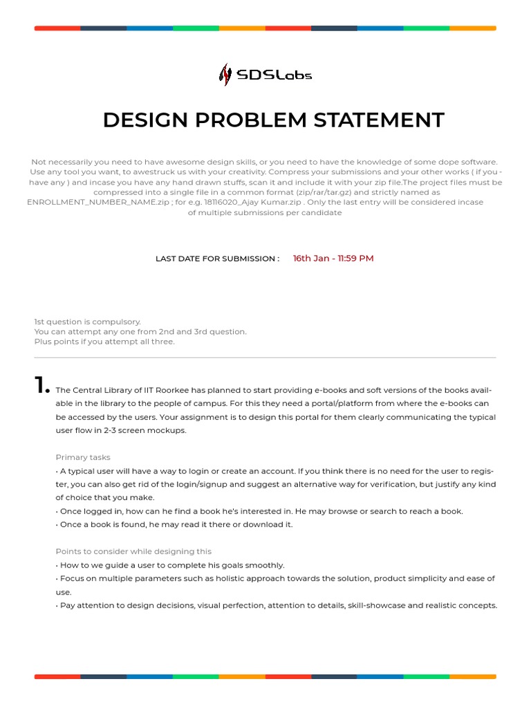 Design Problem Statement: 16th Jan - 11:59 PM | PDF | Design | Thought