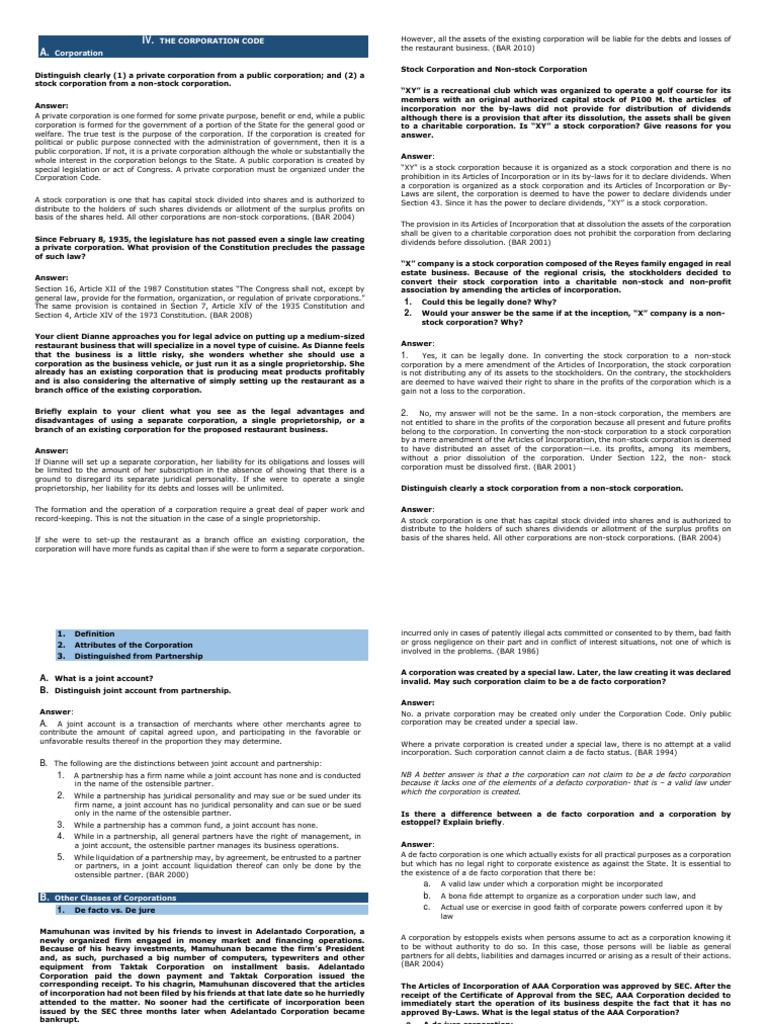 Corporation Code Provisions | PDF | Corporations | Joint Stock Company