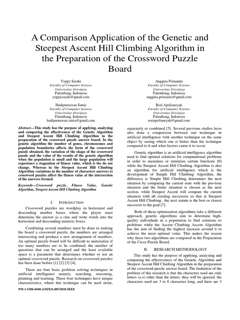 A Comparison Application Of The Genetic And Steepest Ascent Hill Climbing Pdf Genetic