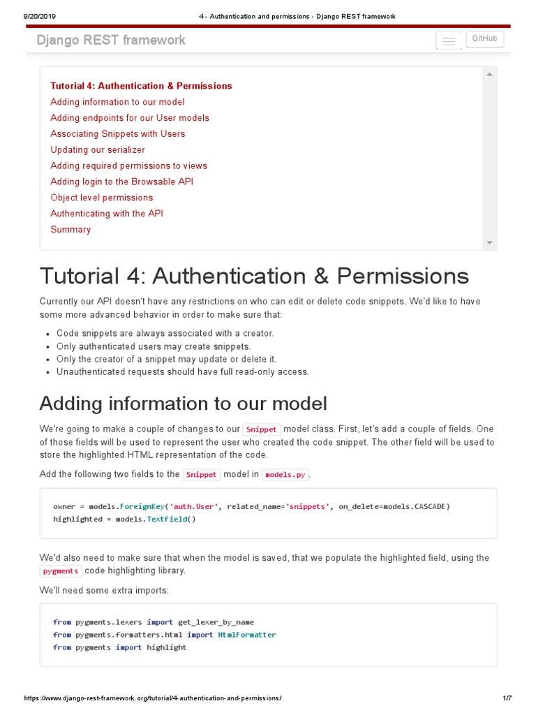 4 Authentication And Permissions Django Rest Framework Pdf Application Programming