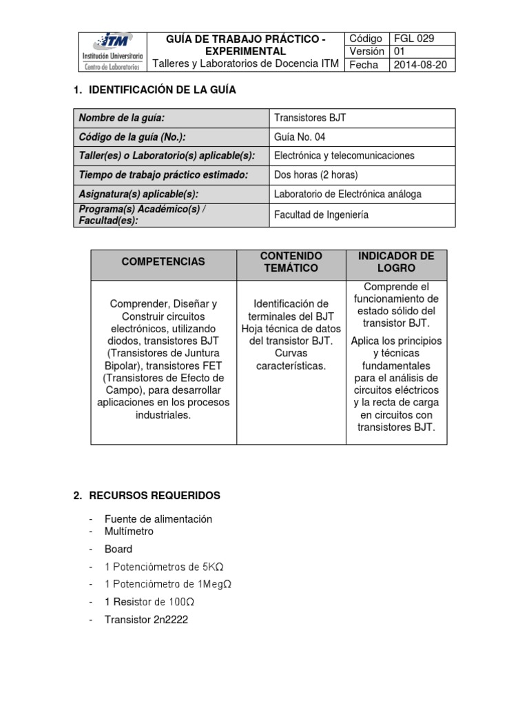 Guia 7 - Curva Del Transistor BJT | PDF | Transistor | Transistor de ...