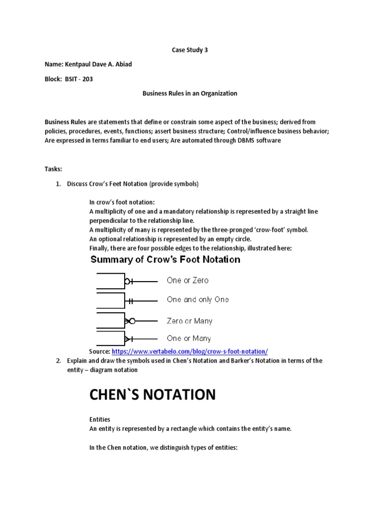 Chen'S Notation: Case Study 3 Name: Kentpaul Dave A. Abiad Block: BSIT ...