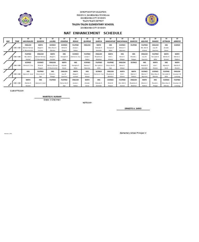 Talon-Talon Elementary Schedule | PDF | Southeast Asia | Government