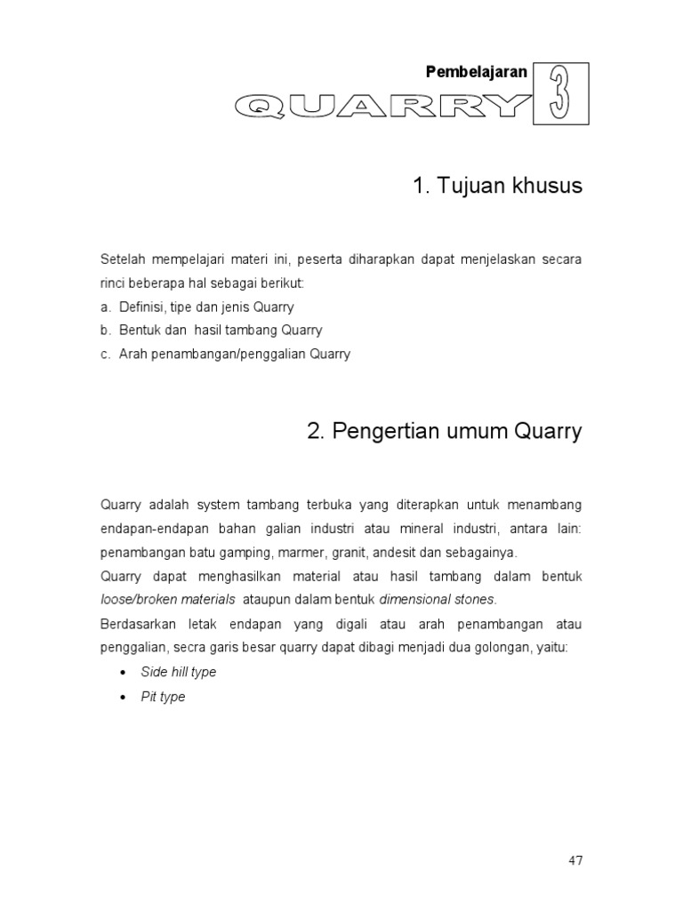 Modul Tambang Terbuka - Quarry | PDF