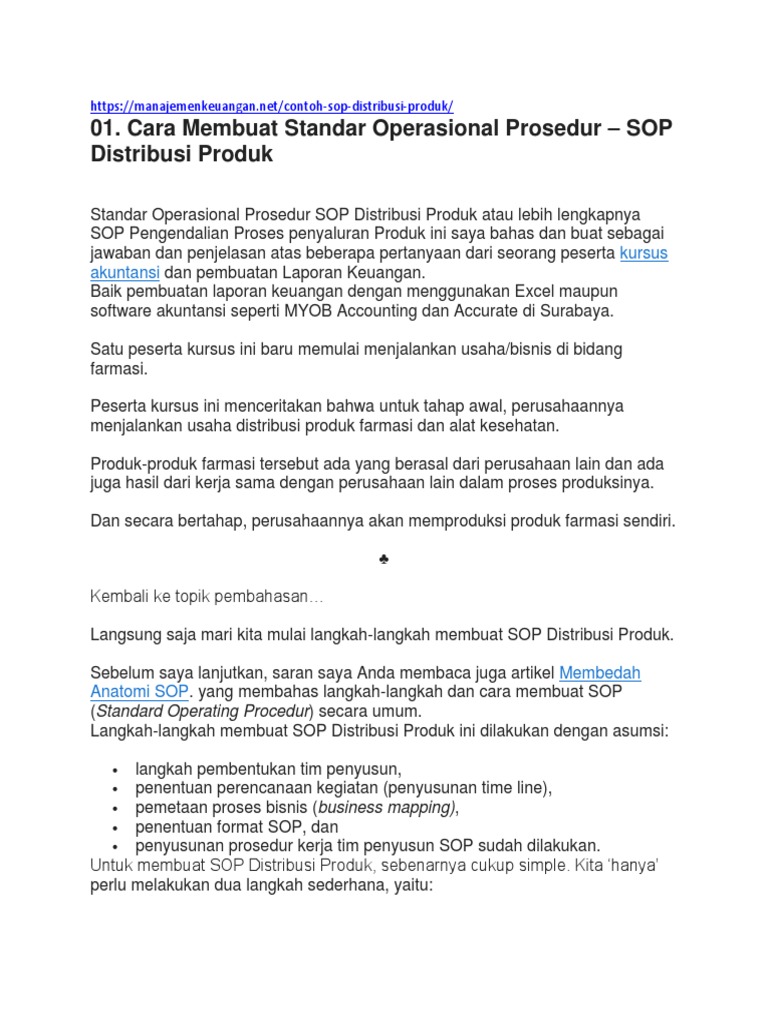 Cara Membuat Standar Operasional Prosedur - Sop Distribusi Produk | PDF