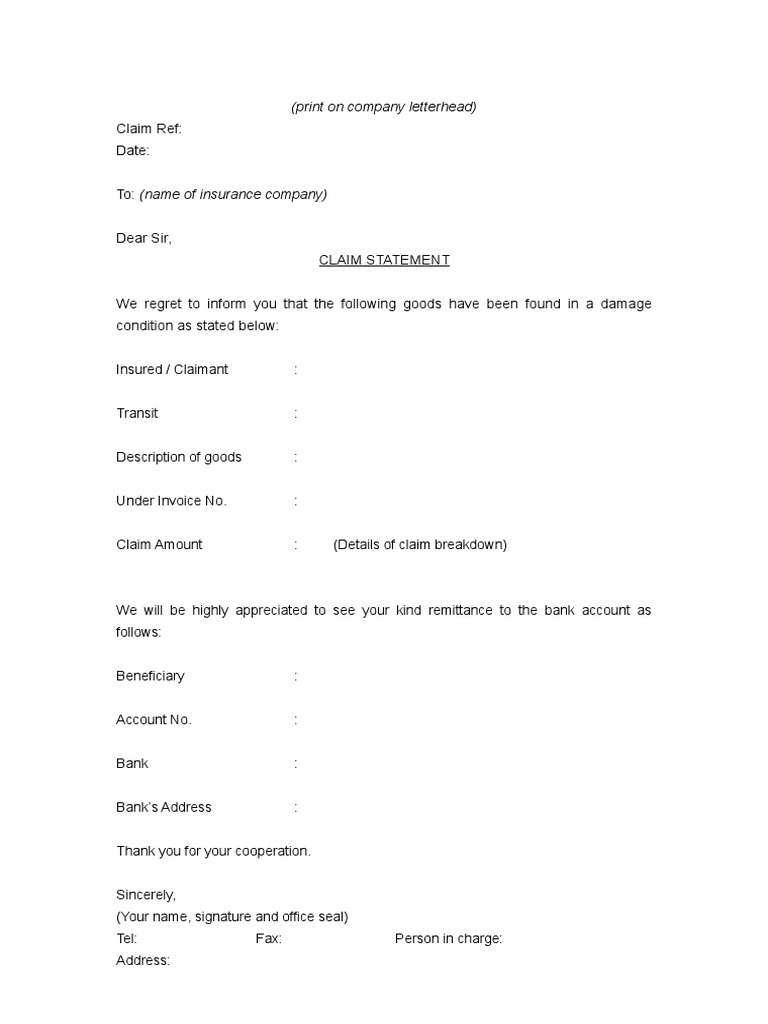 Insurance Claim Statement Template | PDF