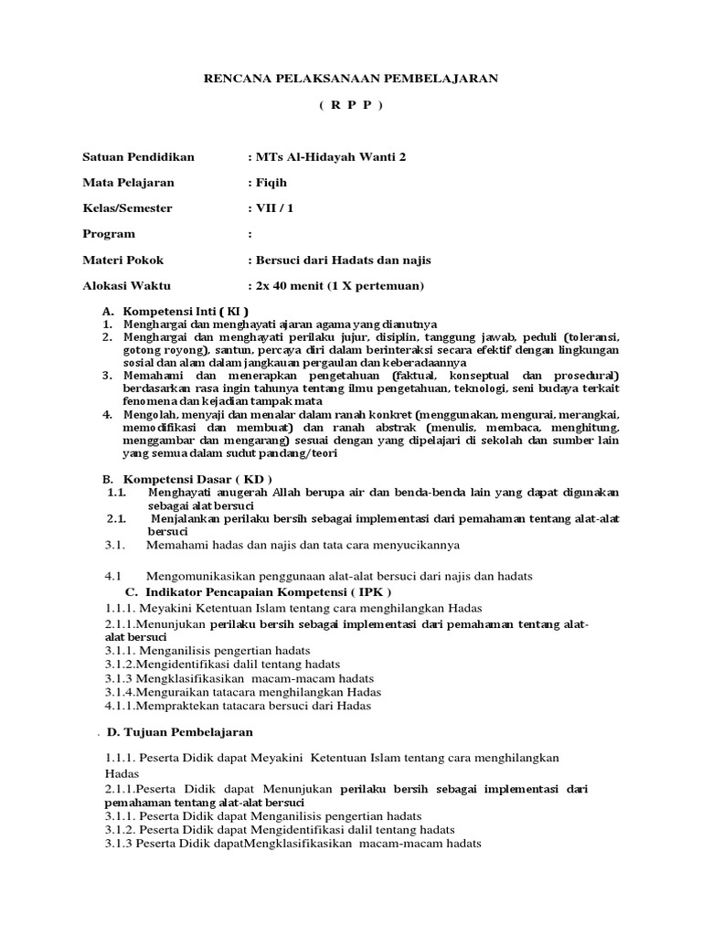 RPP Fiqih Hadas Didin Tgs Final | PDF | Karier & Perkembangan | Sains & Matematika