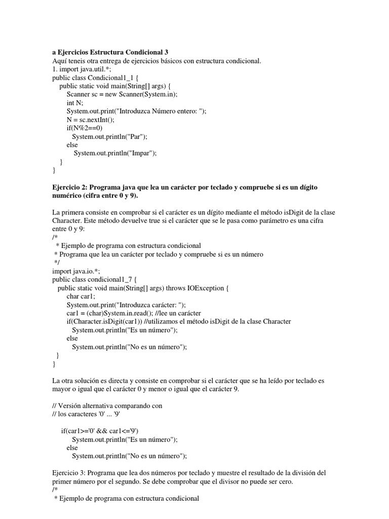 A Ejercicios Estructura Condicional 3 | PDF | División (Matemáticas ...