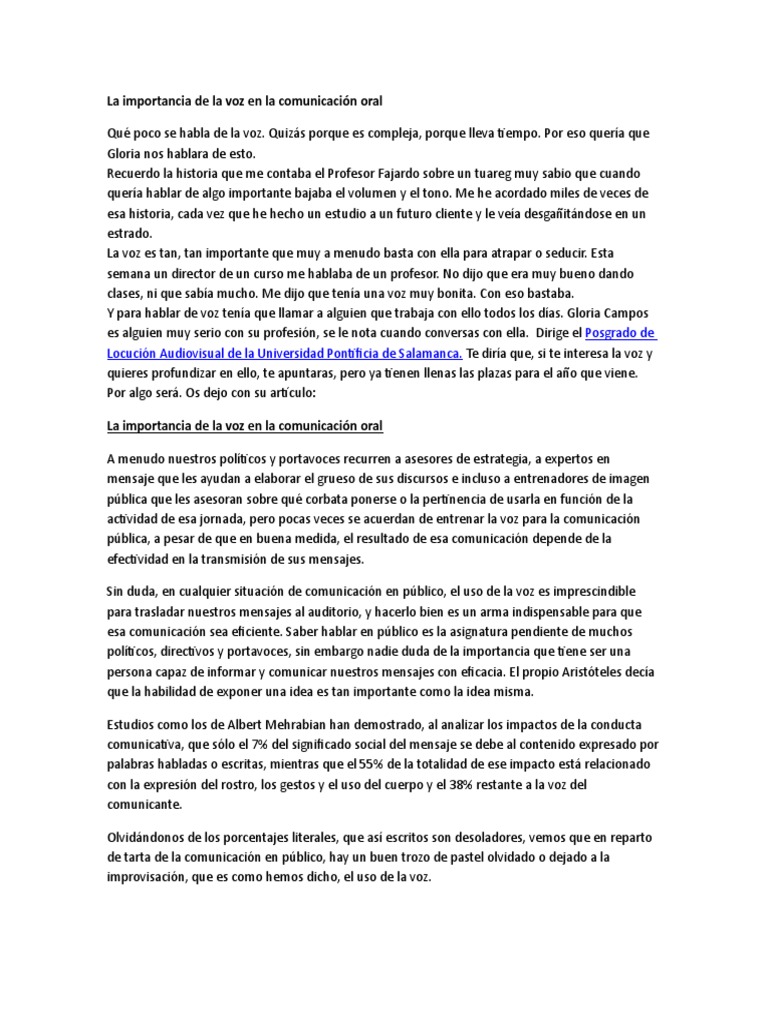 La Importancia de La Voz en La Comunicac | Descargar gratis PDF | Ritmo ...