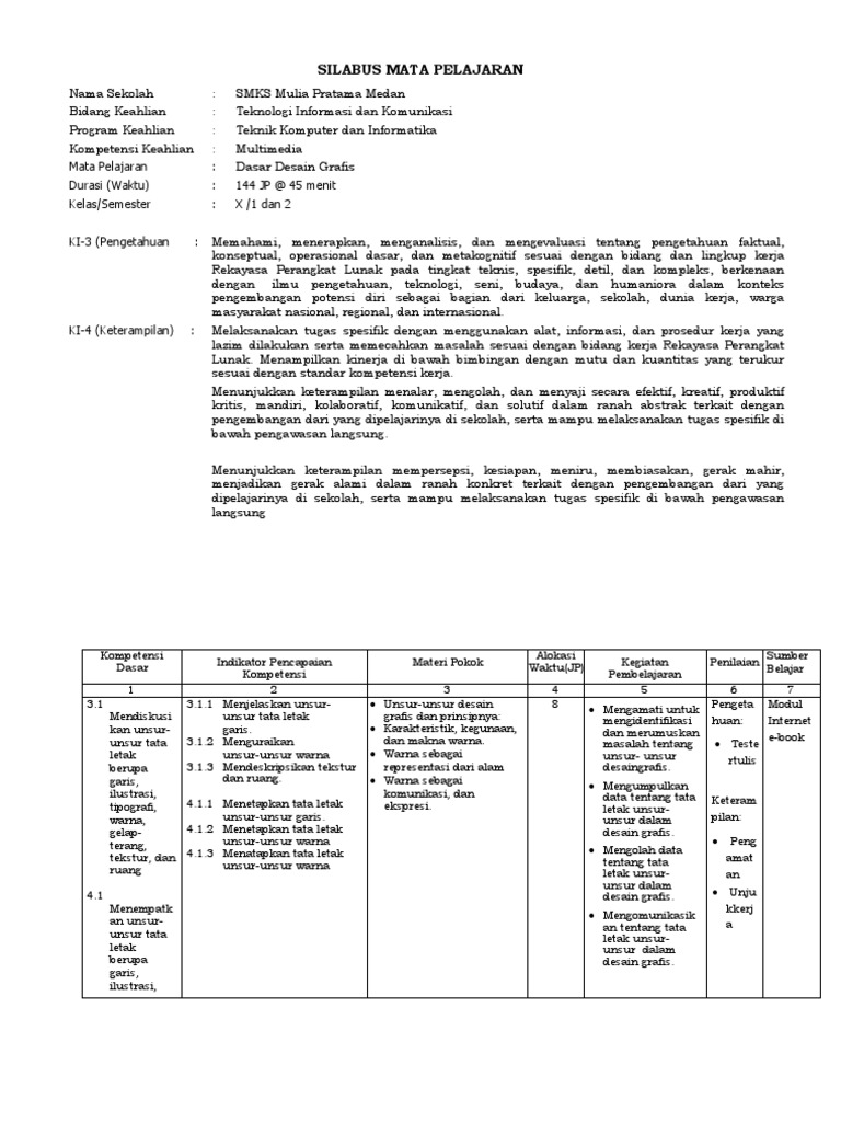 Silabus Dasar Desain Grafis | PDF