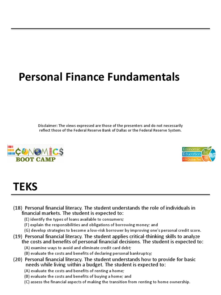 Personal Finance Fundamentals Pdf Financial Risk Credit Card