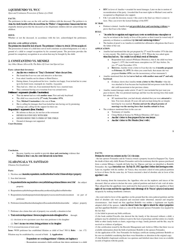 1.quismundo vs. WCC: Open and Continuous Possession of Status of A Child | Download Free PDF ...