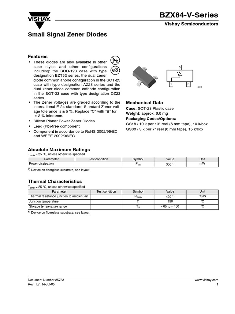 Bzx84-Y2 3PINES PDF | PDF | Diode | Electrical Resistance And Conductance